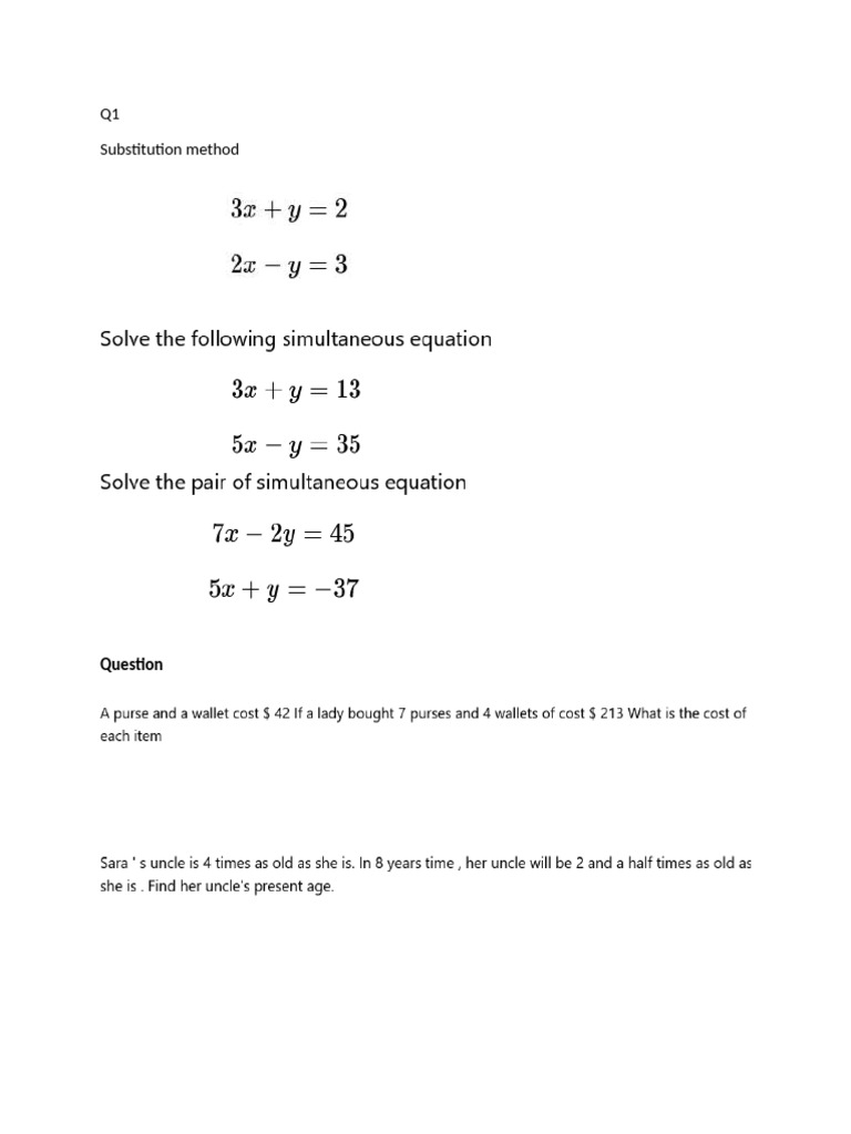 Linear Simultaneous Equations Worksheet | PDF