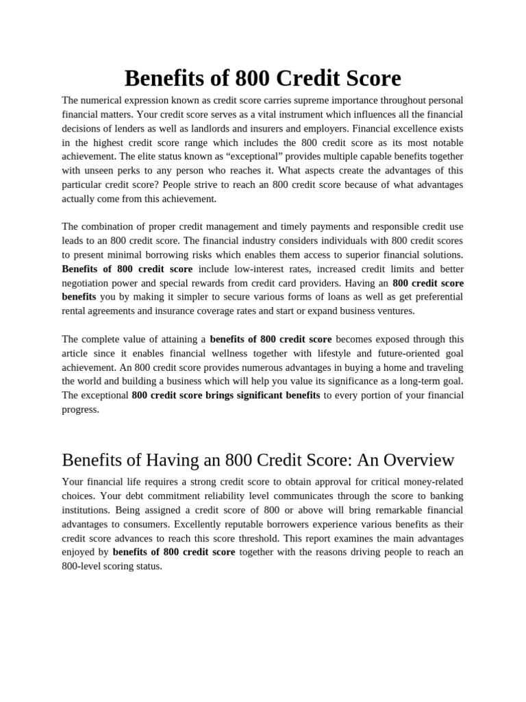 Advantages of an 800 Credit Score | PDF | Credit | Finance & Money ...