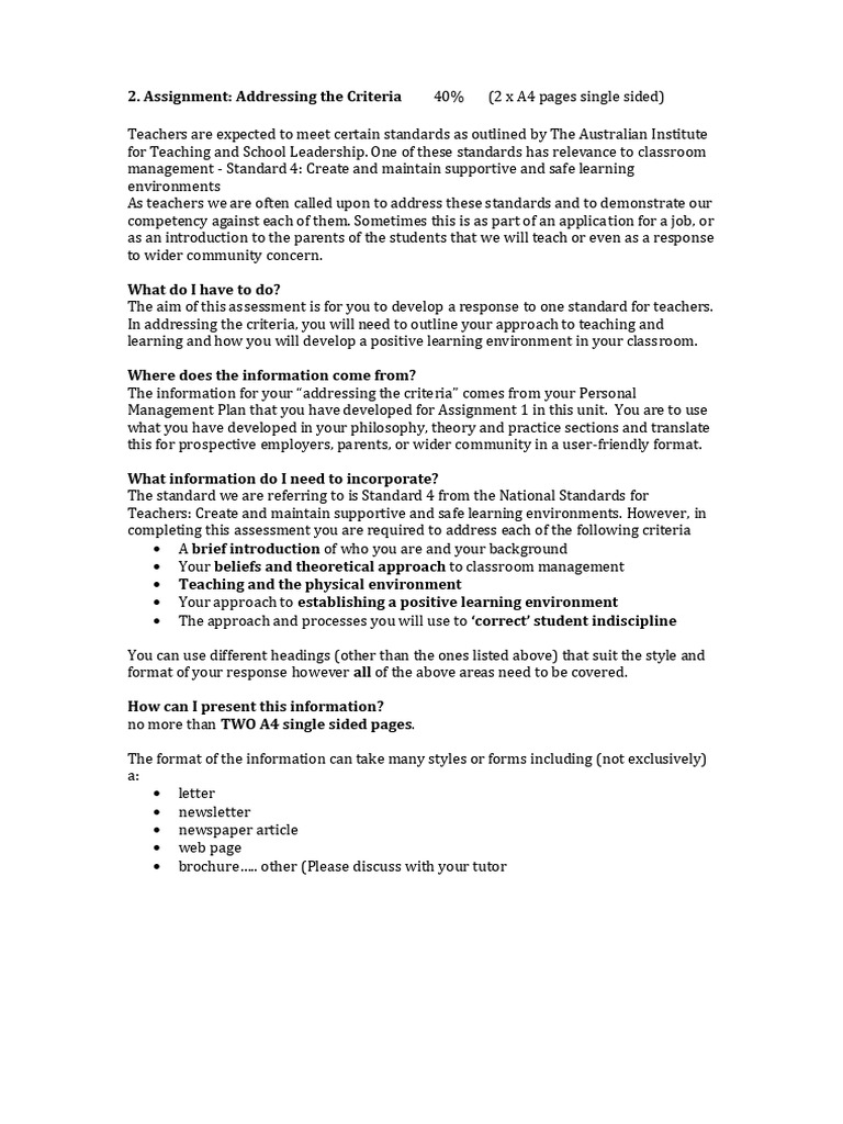 EDU6230 Assignment 2 Addressing The Criteria - 1 | PDF