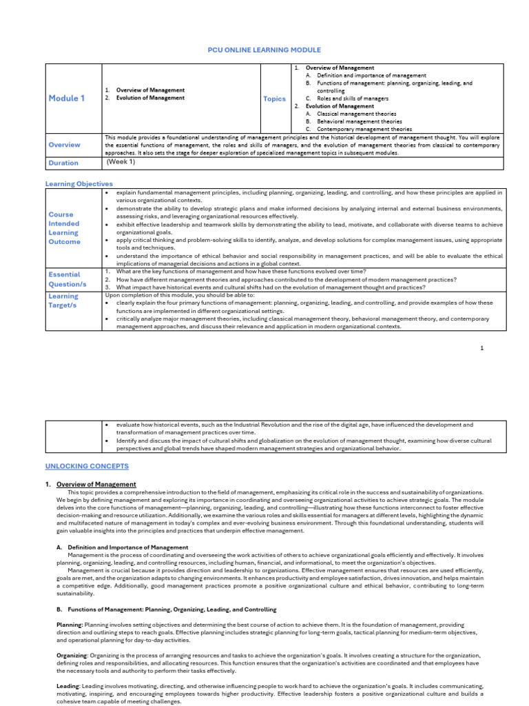 MGMT COURSE - Module 1 - Intro To Management | PDF | Critical Thinking ...