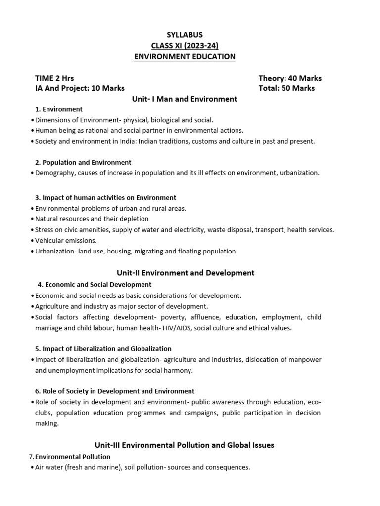 11th Evs Syllabus | PDF | Energy Development | Climate Change