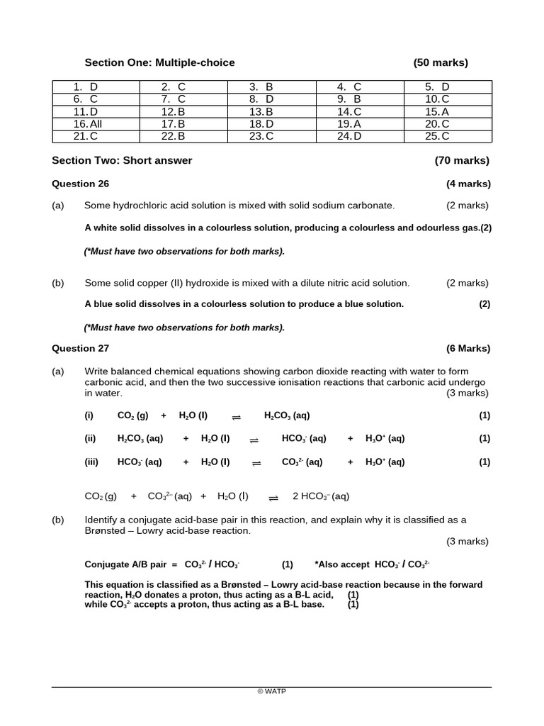 2017 - Chemistry - Semester 1 Exam - Marking - Key-Students | PDF ...