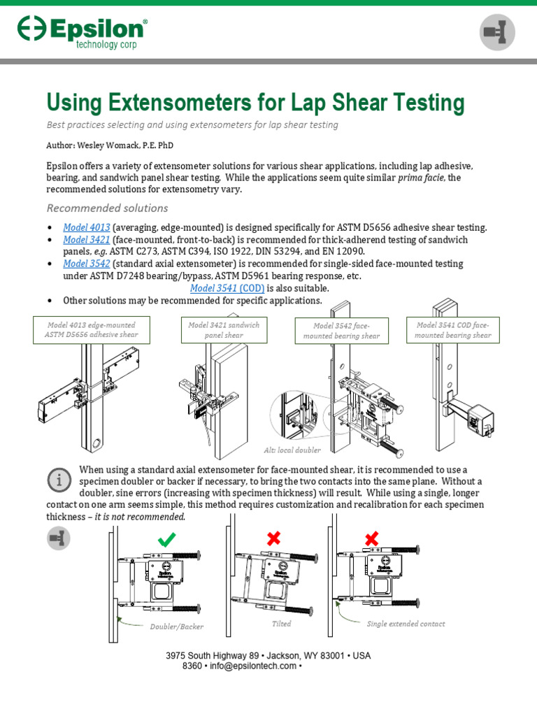 Epsilon TechNote Extensometers For Lap Shear Testing | PDF | Tests ...