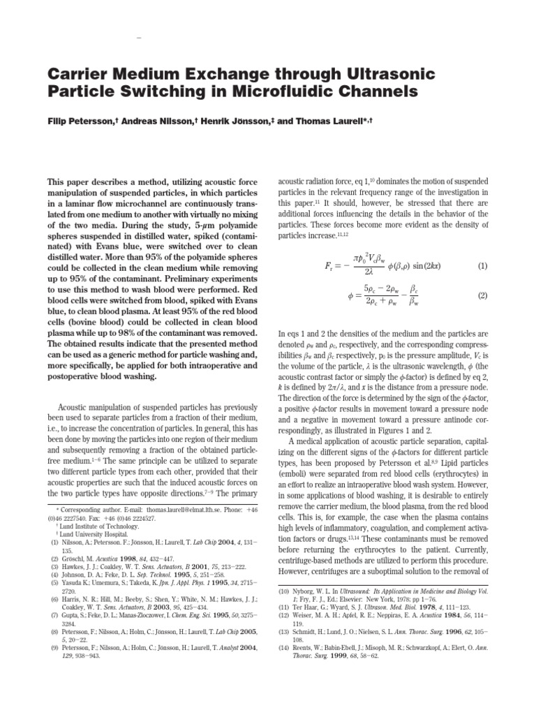 Petersson Et Al 2005 Carrier Medium Exchange Through Ultrasonic Particle Switching in ...