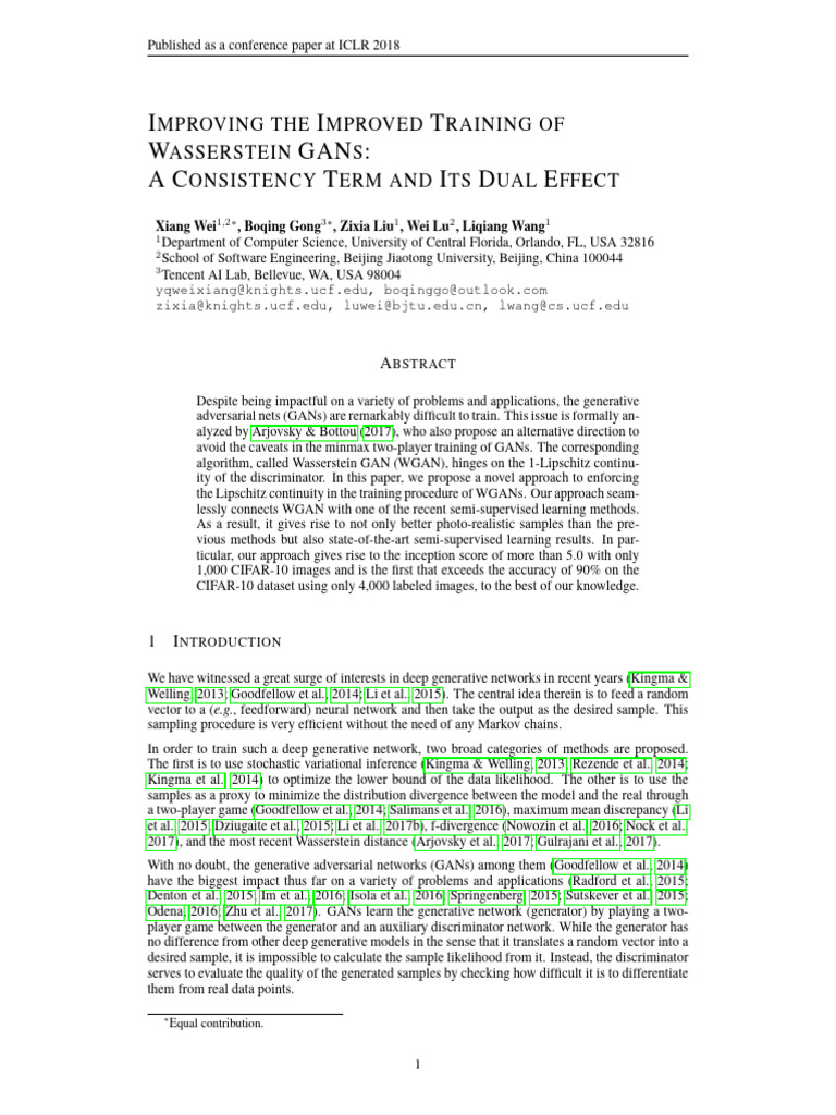 IMPROVING THE IMPROVED TRAINING OF WASSERSTEIN GANS | PDF | Artificial ...