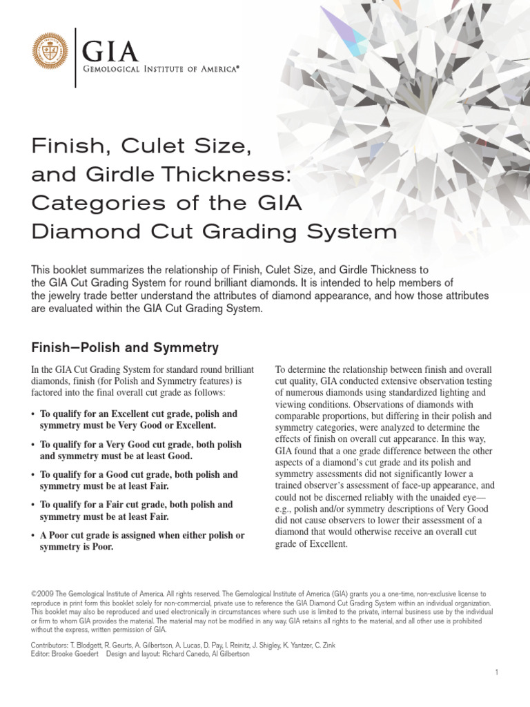 Booklet Finish Culet Girdle | PDF | Diamond | Gemstone