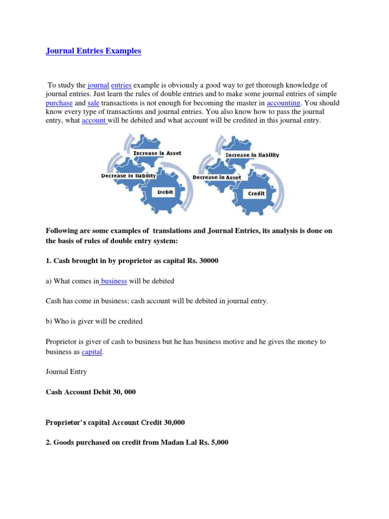 Journal Entries Examples | PDF | Debits And Credits | Expense