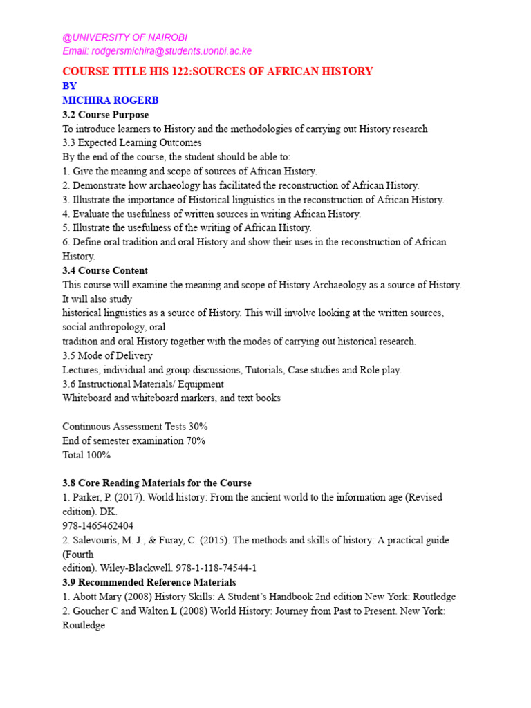 Course Title His 122 - Sources of African History | PDF | Archaeology ...