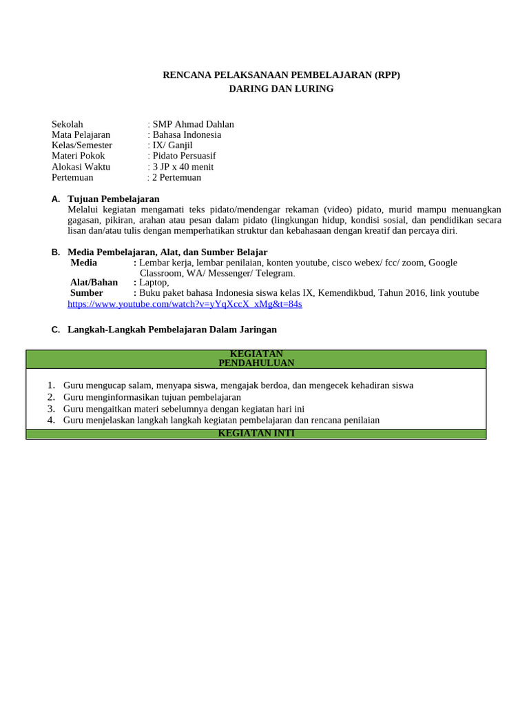 RPP BAB 2 (KELAS IX) | PDF