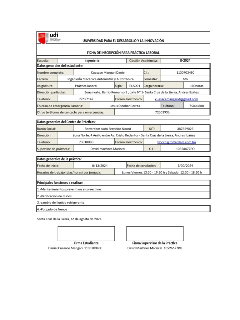 Ficha de Inscripción de Prácticas BORRADOR | PDF