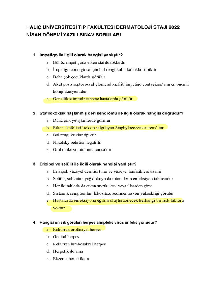 Dermoji̇ Staji Yazili Sinav Sorulari Son | PDF