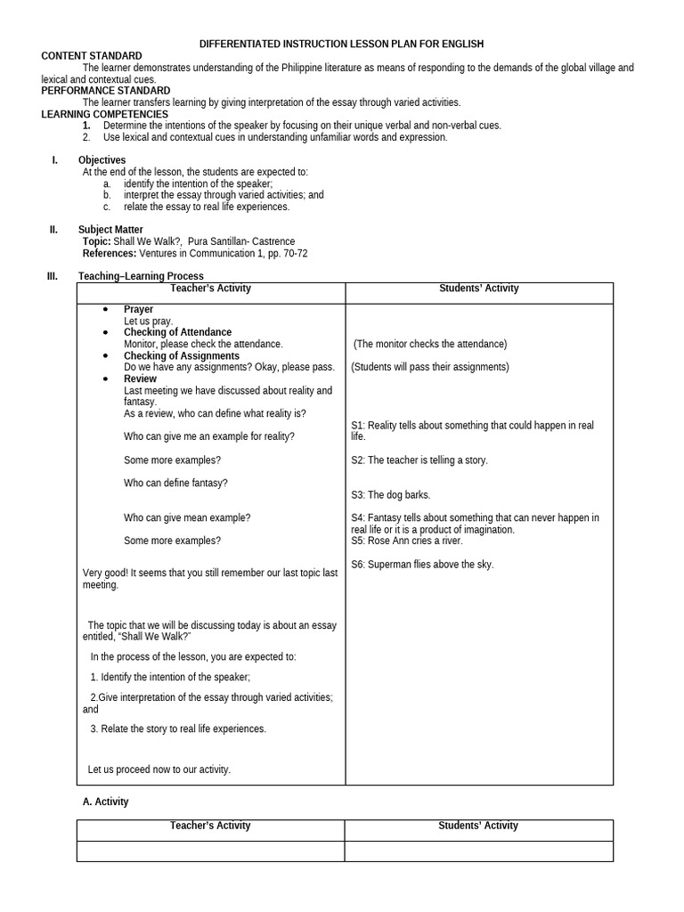 Differentiated Instruction Lesson Plan F | PDF | Differentiated Instruction | Learning