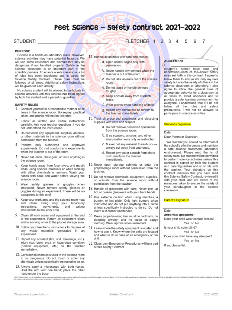 Safety Contract and Emerg Proc 2021-2022 | PDF | Laboratories | Safety