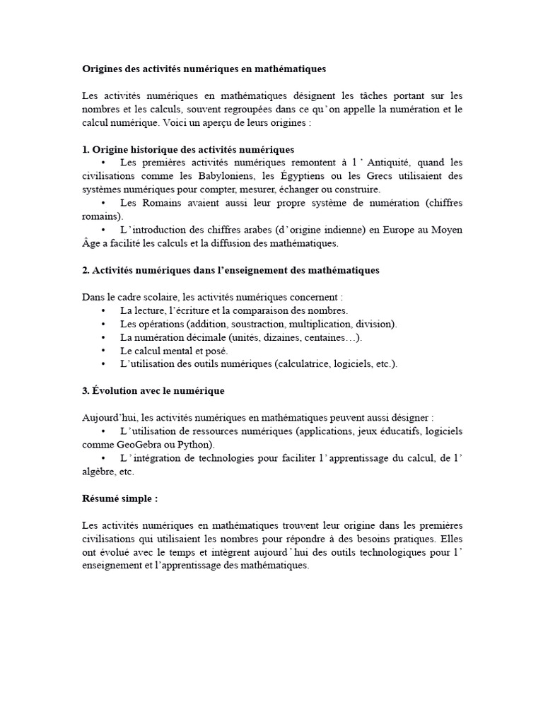 Origines des activités numériques en maths | PDF