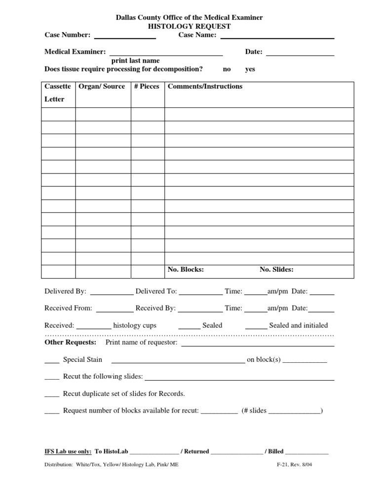 Histology Request Form for IFS Lab | PDF | Foreign Language Studies | Law