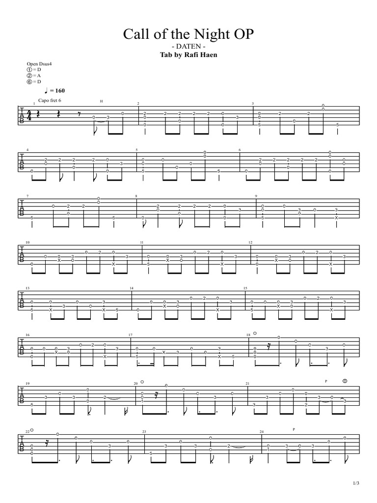 Call of the Night OP Guitar Tabs | PDF | Guitars | Musical Compositions