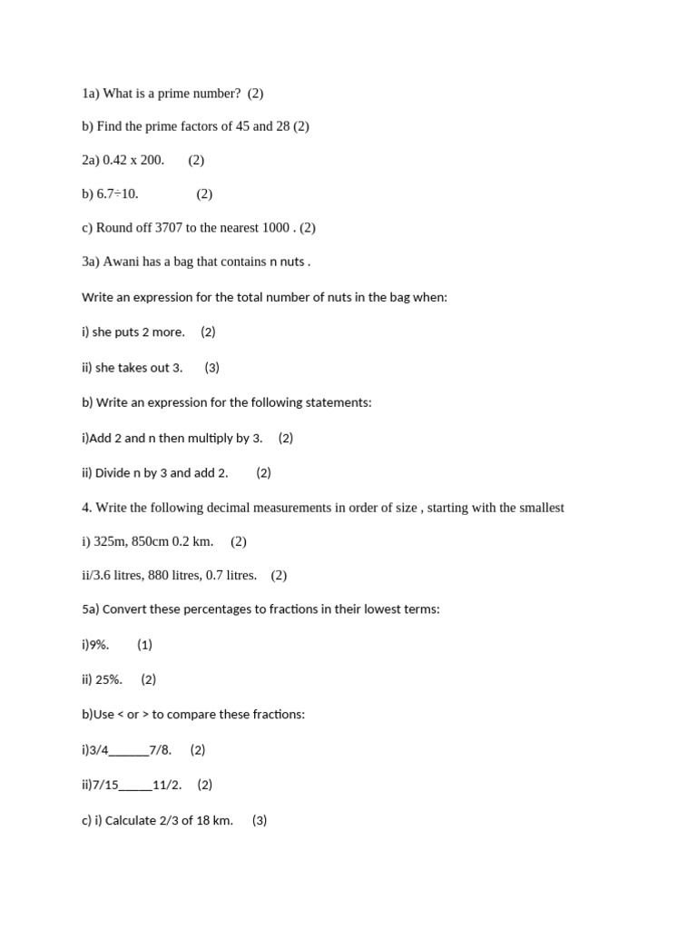 Grade 7 Mathematics Paper 2 Term 3 Examination | PDF