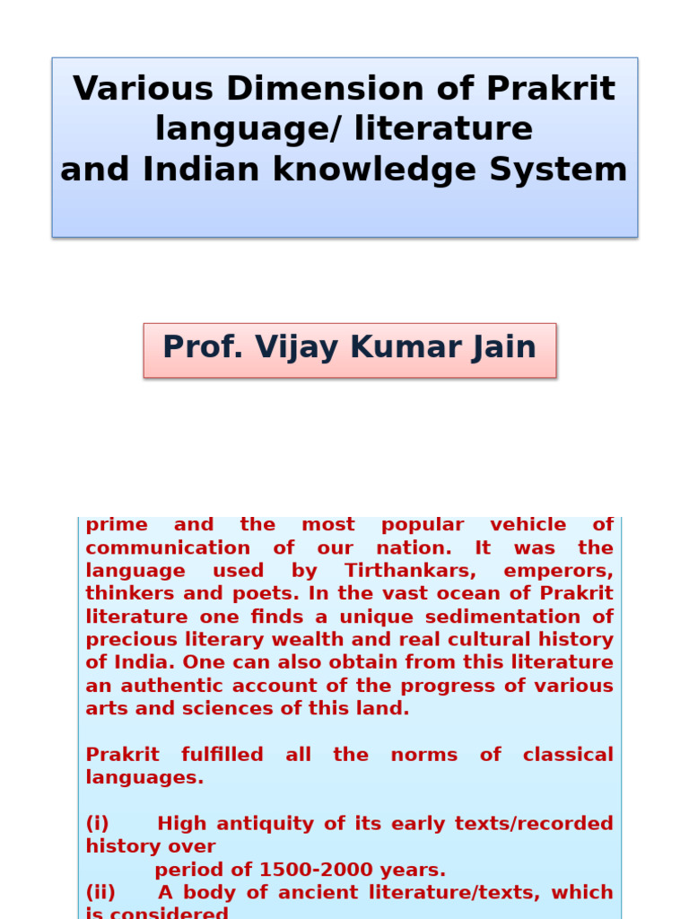 Various Dimension of Prakrit Language - VKJ | PDF | Sanskrit