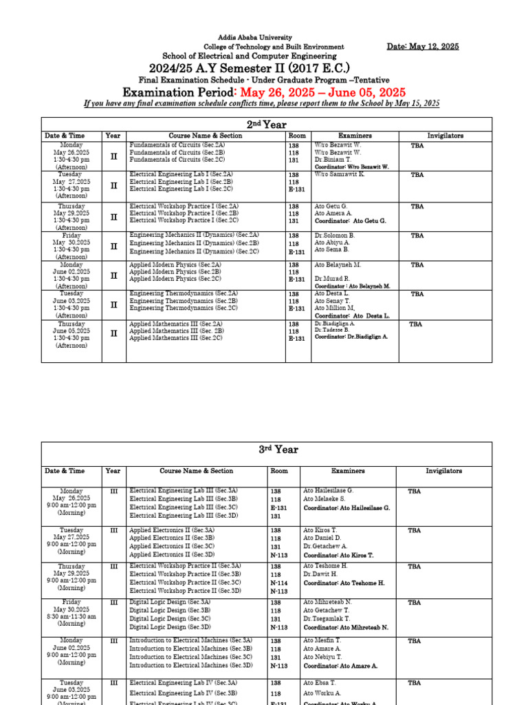 SECE Regular 2024 25semester II 2nd, 3rd, 4th & 5th Year Final Exam | PDF | Electrical ...