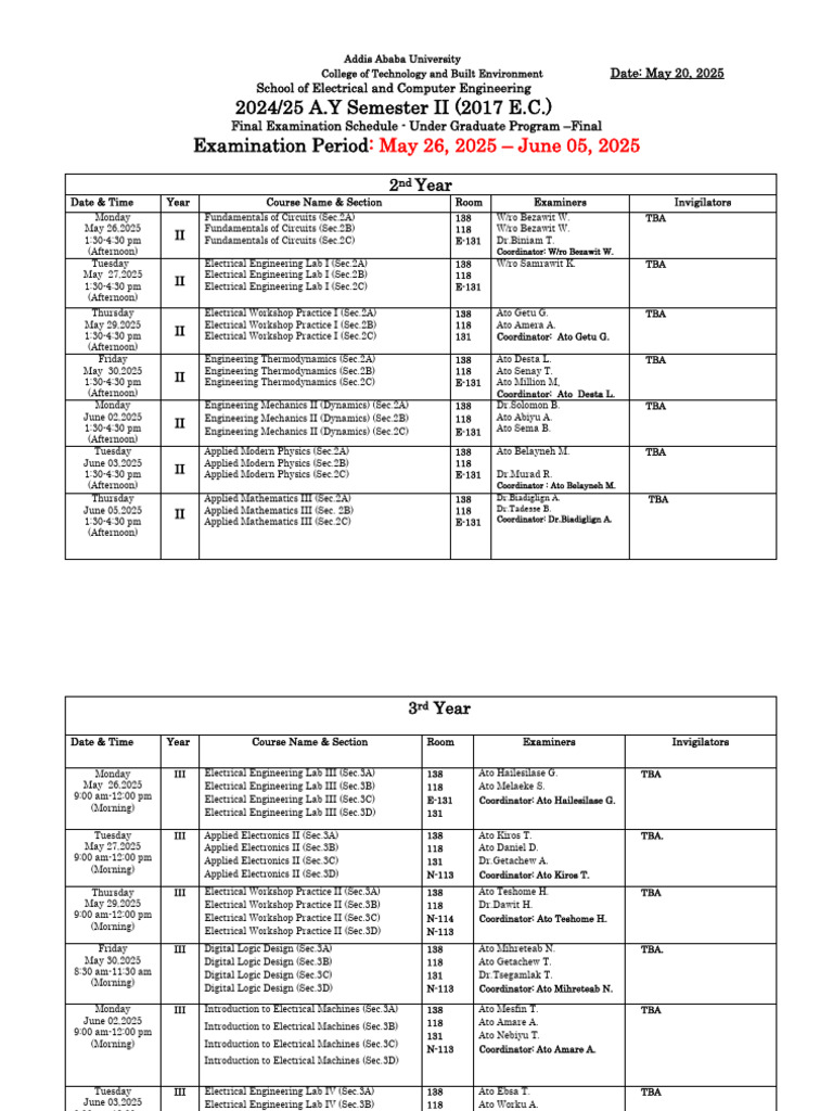 SECE Regular 2024 25semester II 2nd, 3rd, 4th & 5th Year Final Exam | PDF | Electrical ...