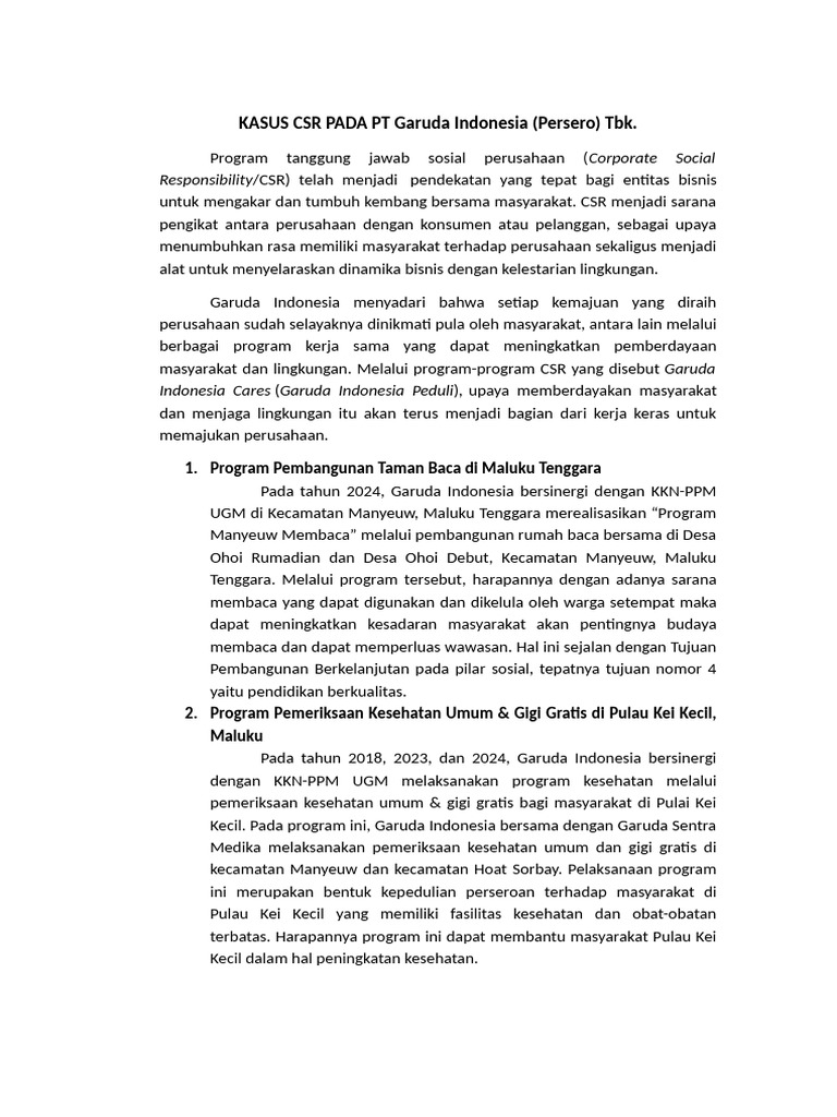 CSR Garuda Indonesia: Program Pemberdayaan Maluku | PDF