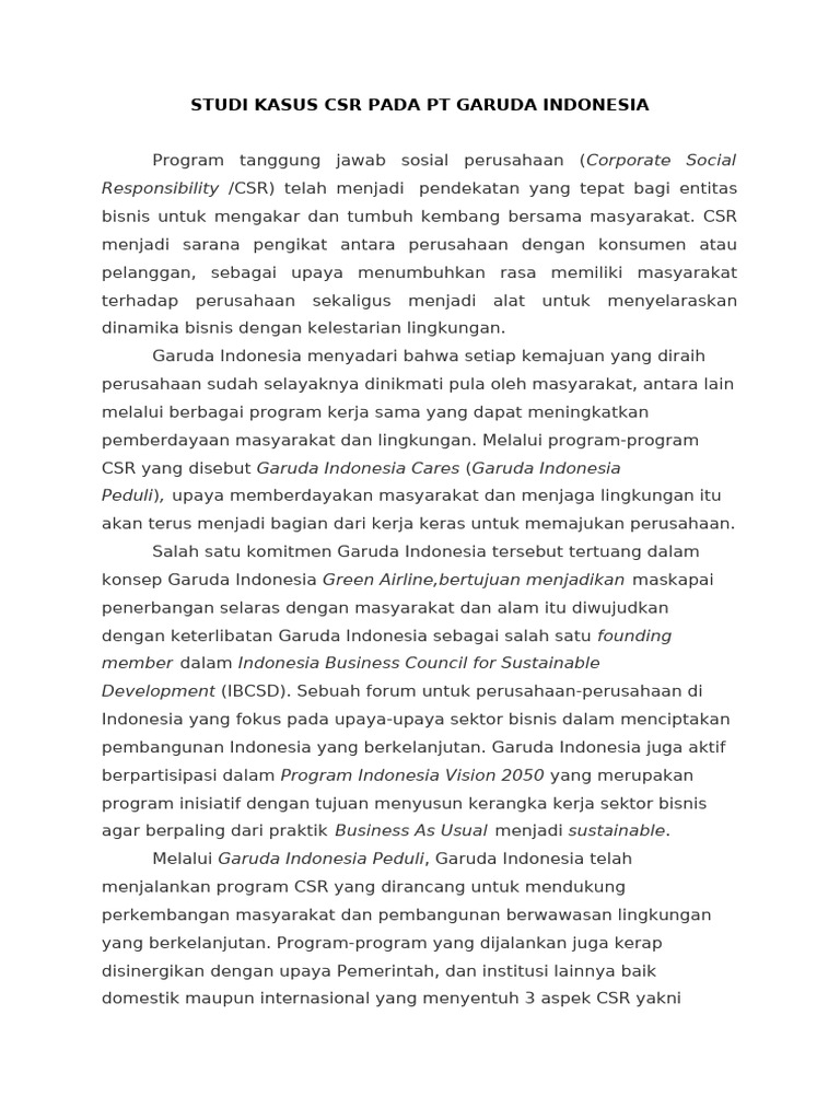 Studi Kasus Csr Pada Pt Garuda Indonesia | PDF