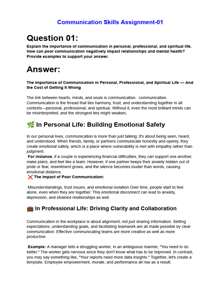 Communication-Skills-Assignment-01 | PDF | Nonverbal Communication ...