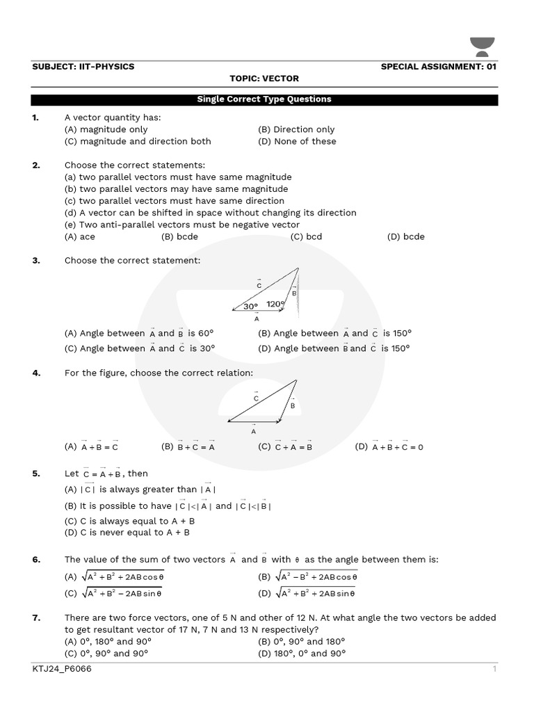 Special Assignmentof Vectors | PDF | Euclidean Vector | Angle
