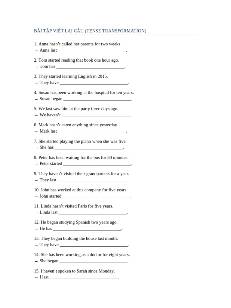 Bai Tap Tense Transformation | PDF