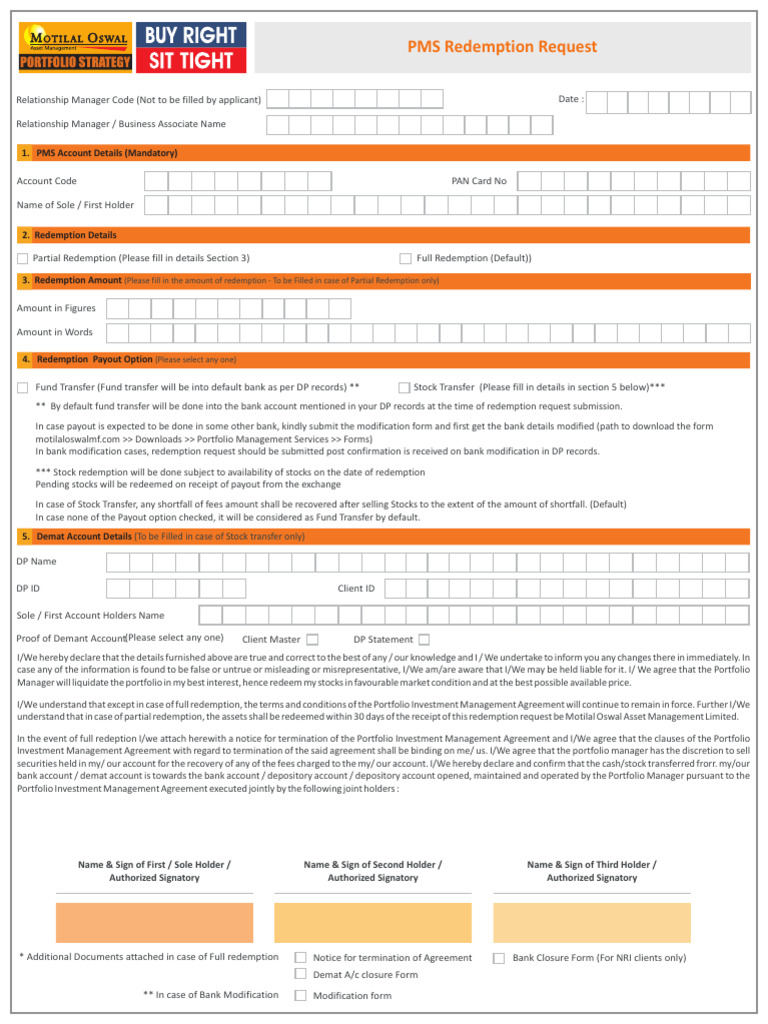 PMS Redemption Request - V.2 | PDF | Banks | Stocks