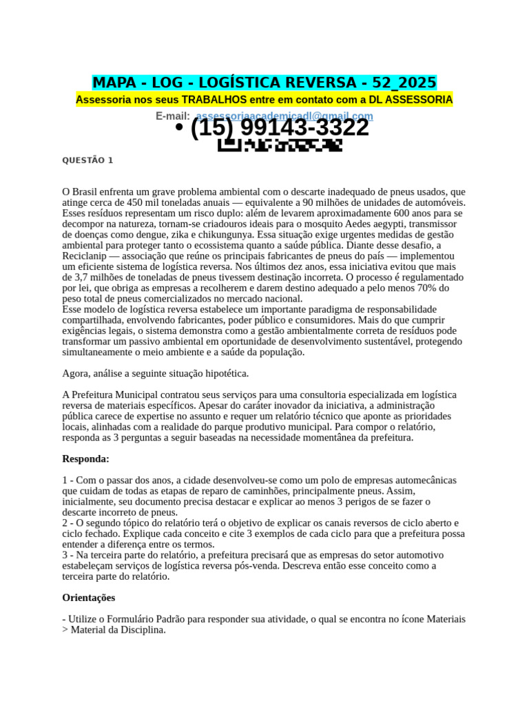 Mapa - Log - Logística Reversa - 52 - 2025 | PDF | Logística | Desperdício