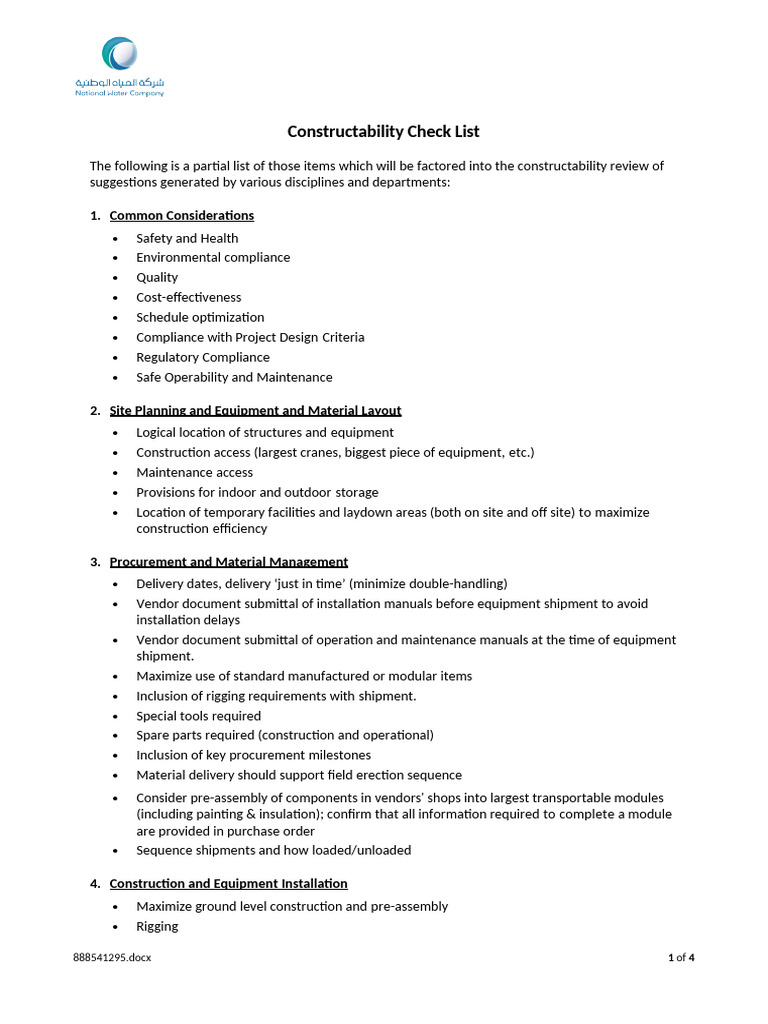 Constructability Review Checklist | PDF | Pipe (Fluid Conveyance)