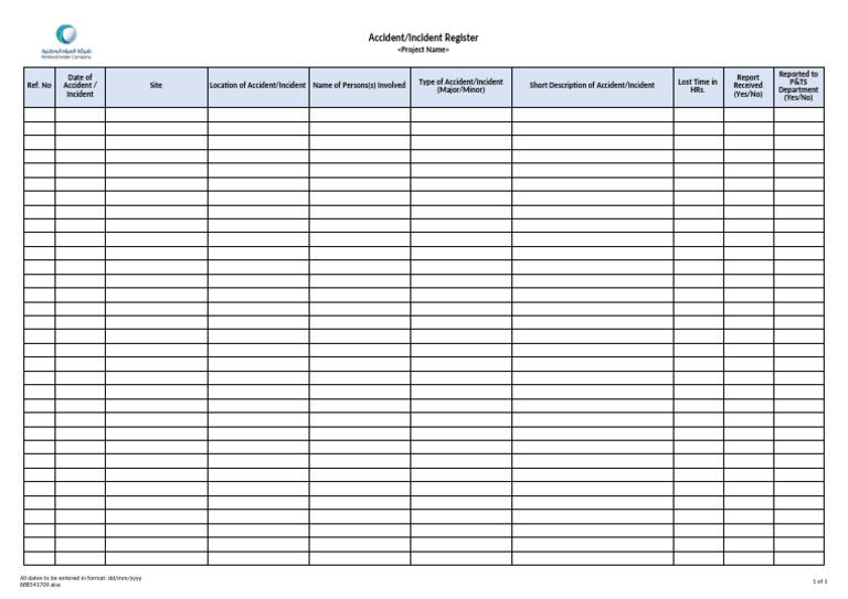 Accident/Incident Register Template | PDF