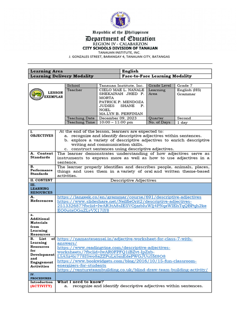 Grammar Lesson Plan Final | PDF | Noun | Learning
