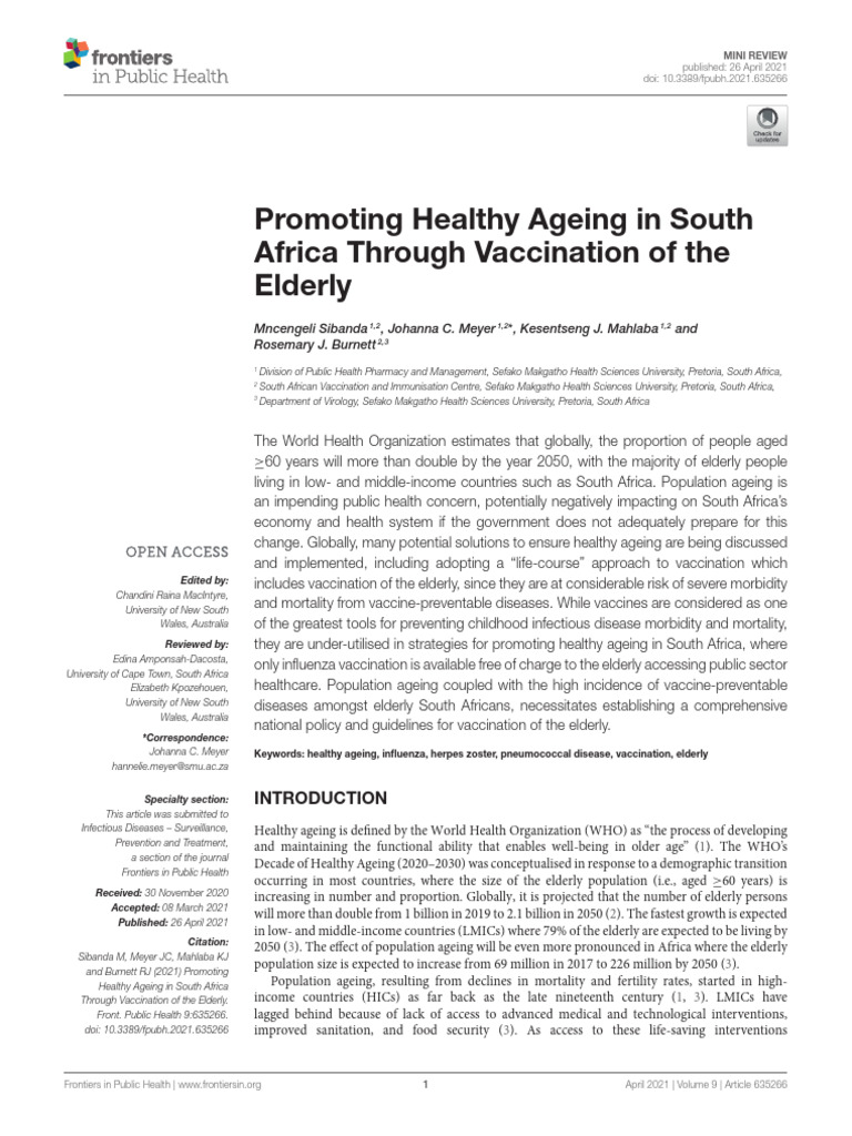 Promoting Healthy Ageing in South Africa Through Vaccination of The Elderly. | PDF | Vaccines ...