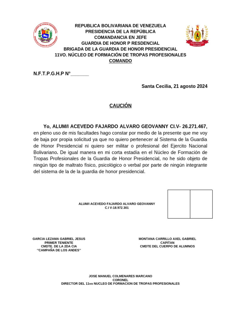 Caucion de Baja Acevedo | PDF | Militar