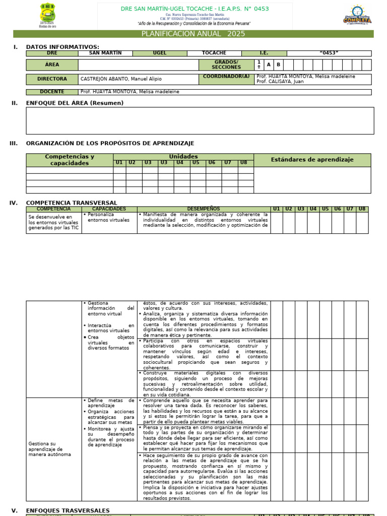 Programación Anual 2025 - Ie 0453 | PDF | Aprendizaje | Desigualdad social