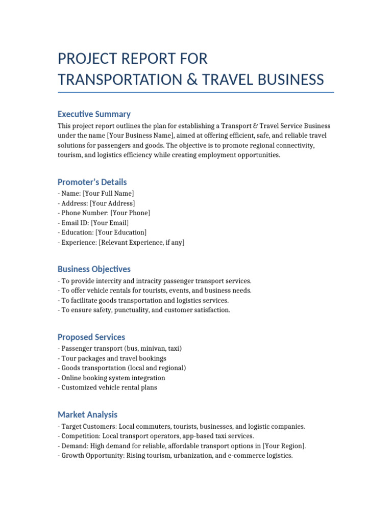 Transportation & Travel Business Plan | PDF | Transport | Logistics