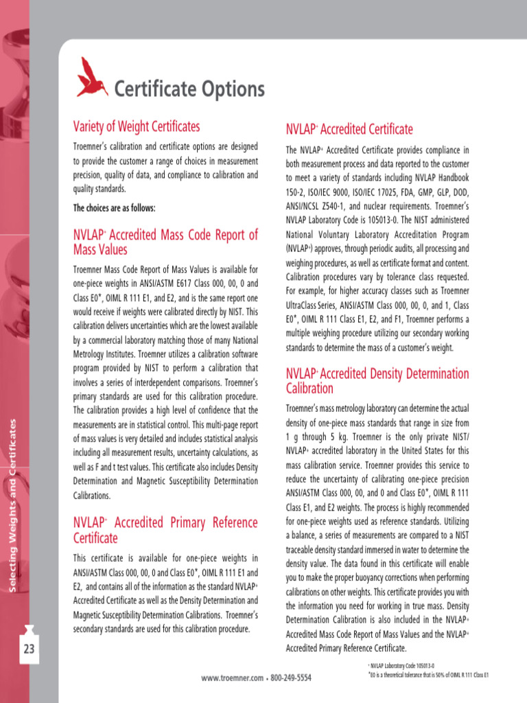 Certificate Code Troemner | PDF | Calibration | Metrology