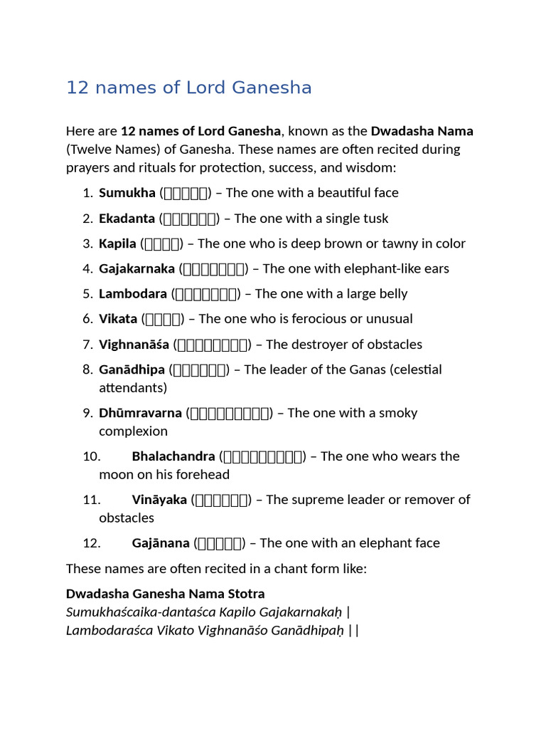 12 Names of Lord Ganesha Explained | PDF