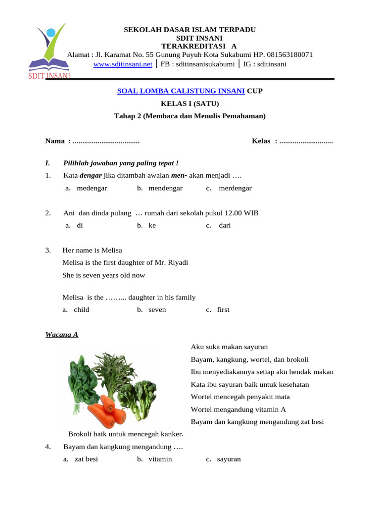 Soal Calistung Kelas 1 Tahap 2 | PDF