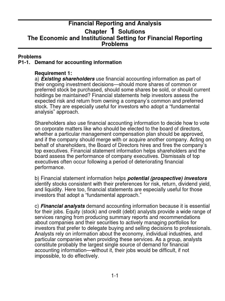 Financial Reporting and Analysis Solutions The Economic and ...