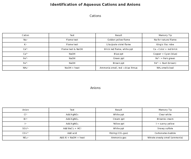 Cation Anion Identification Table | PDF