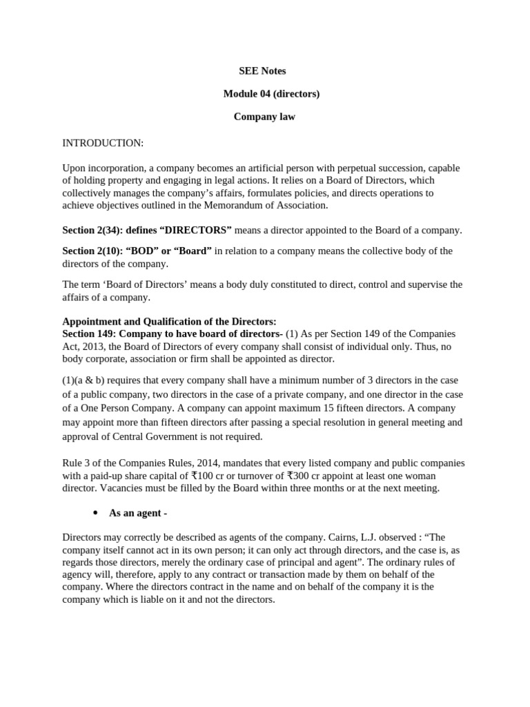SEE Notes CL Directors | PDF | Employment | Board Of Directors