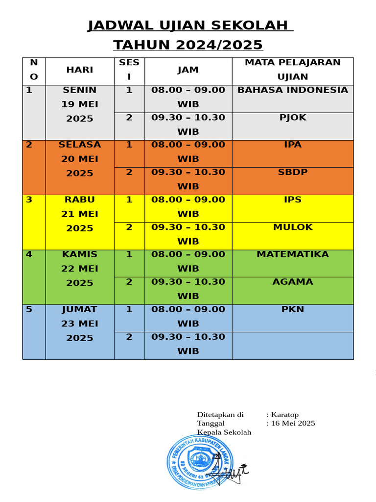 Jadwal Ujian Tahun 2024-2025 | PDF