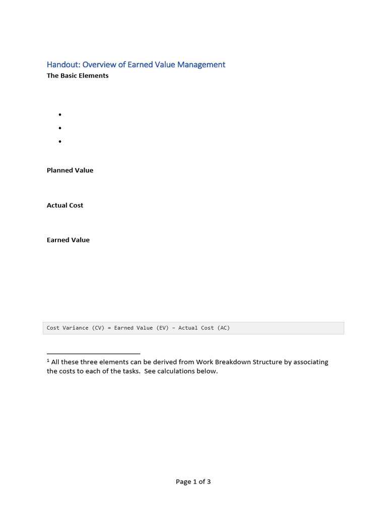 Handout Overview of Earned Value Management | PDF