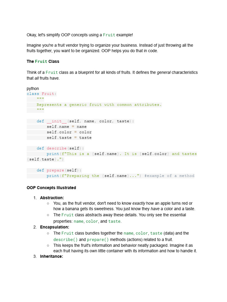 OOP Concepts Explained with Fruits | PDF | Method (Computer Programming) | Object Oriented ...