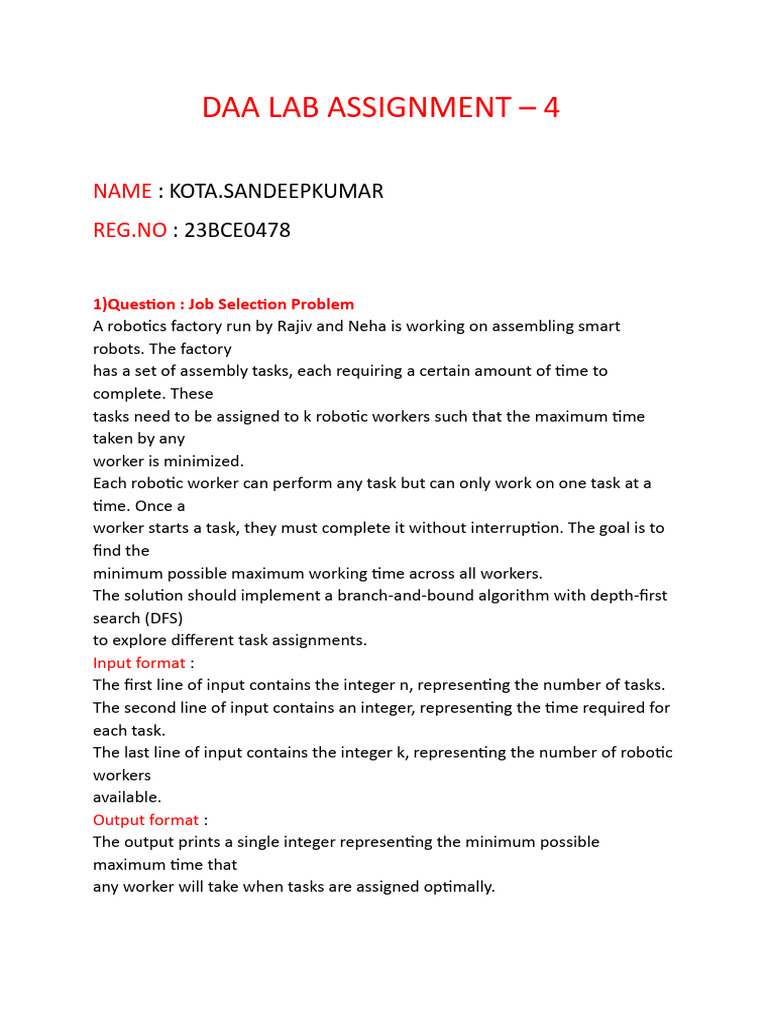 23bce0478 Daa Lab Assignment - 4 | PDF | Software Engineering | Computer Programming