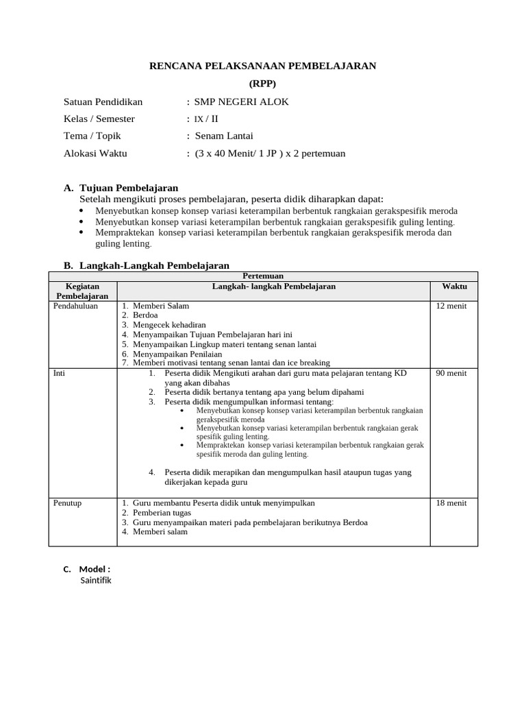 RPP Senam Lantai Fix | PDF