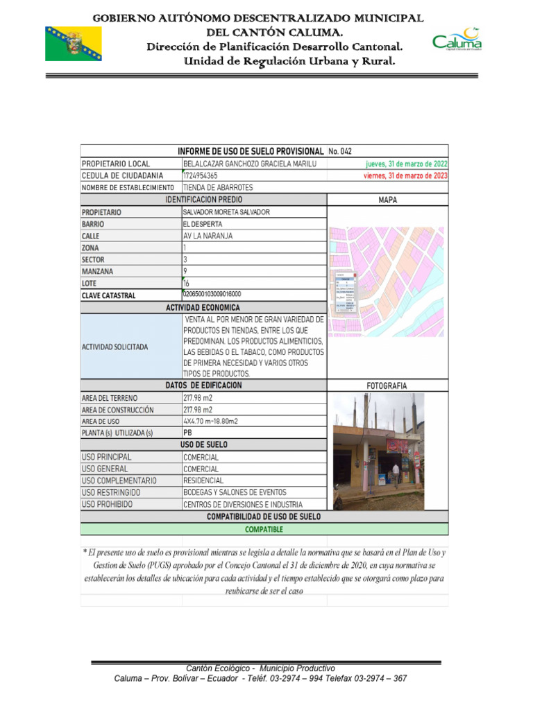 Cantón Ecológico - Municipio Productivo Caluma - Prov. Bolívar - Ecuador - Teléf. 03-2974 - 994 ...